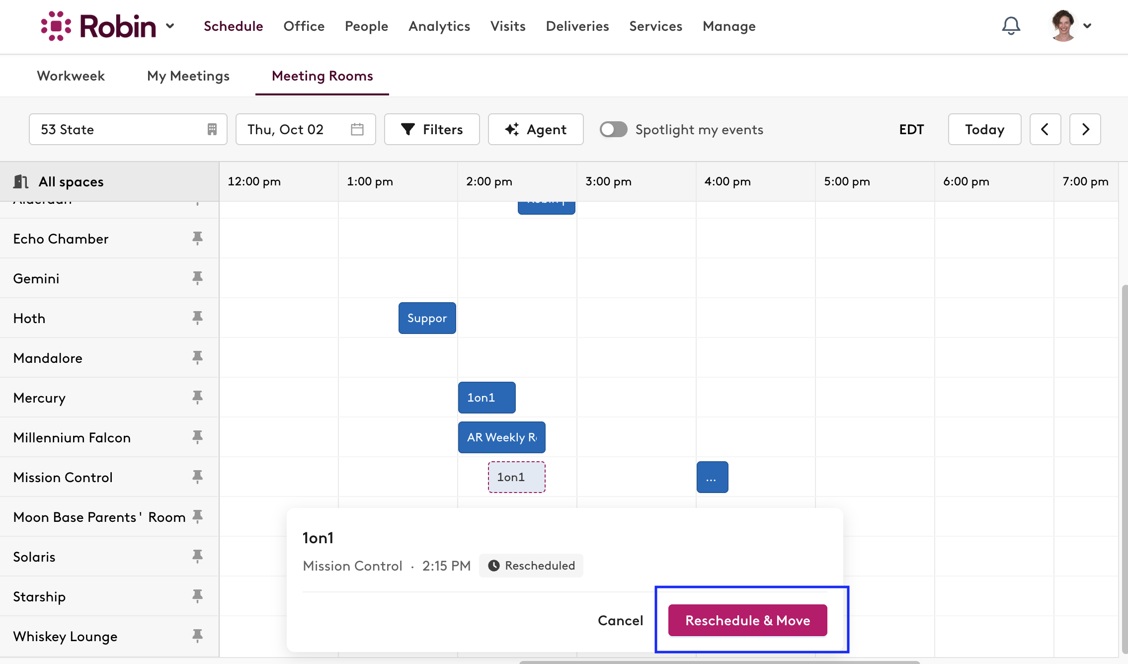 Early Access Program - Scheduling Agent on the Meeting Rooms page – Robin Help Center