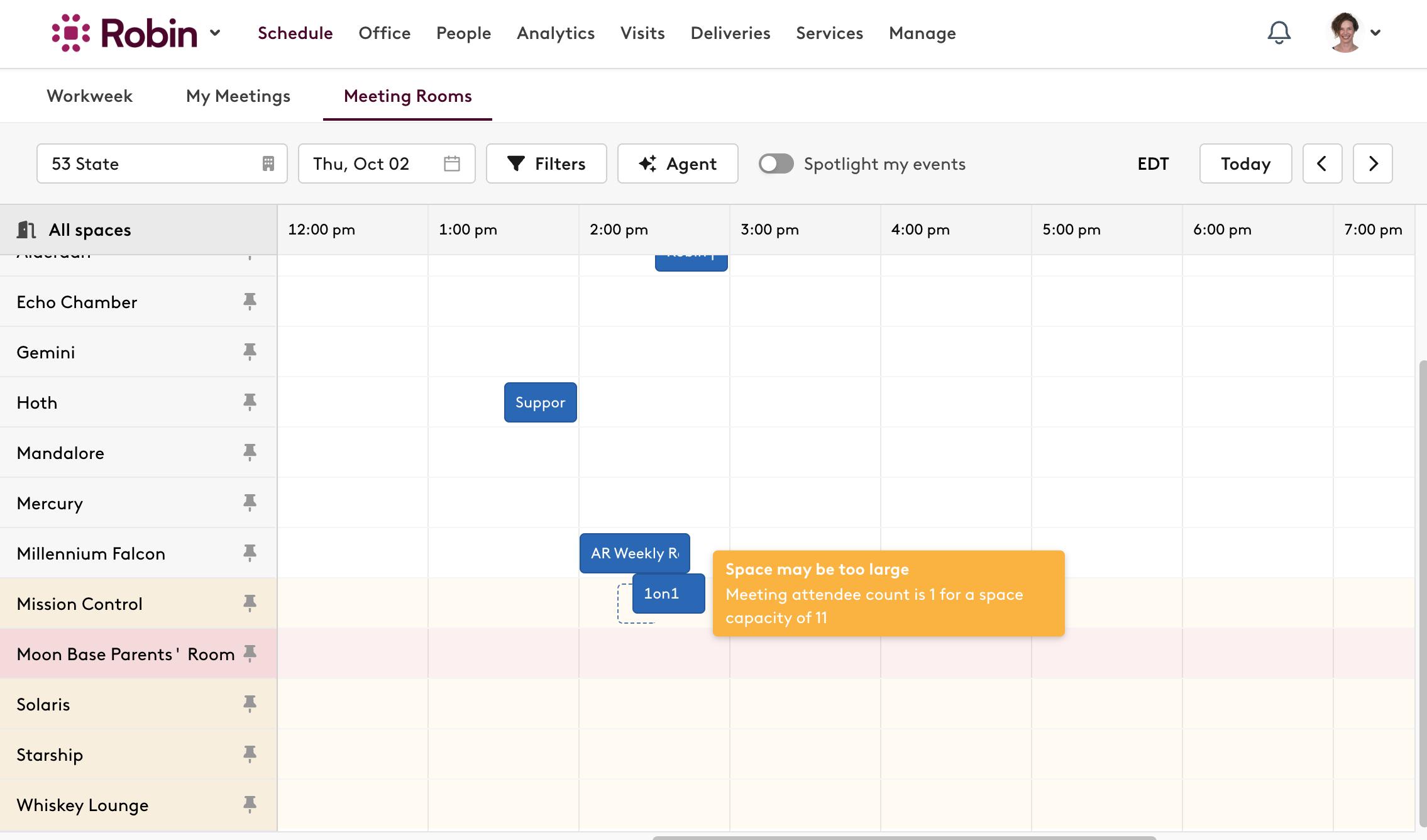 Early Access Program - Scheduling Agent on the Meeting Rooms page – Robin Help Center